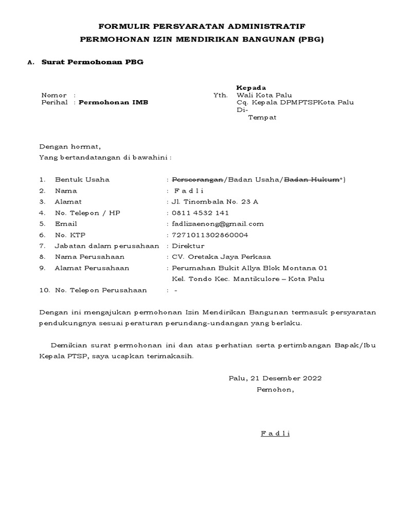 Formulir IMB Terbaru | PDF