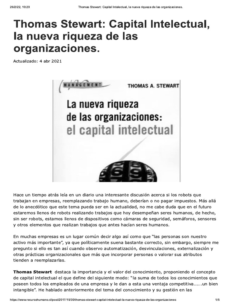 Thomas Stewart - Capital Intelectual, La Nueva Riqueza de Las ...