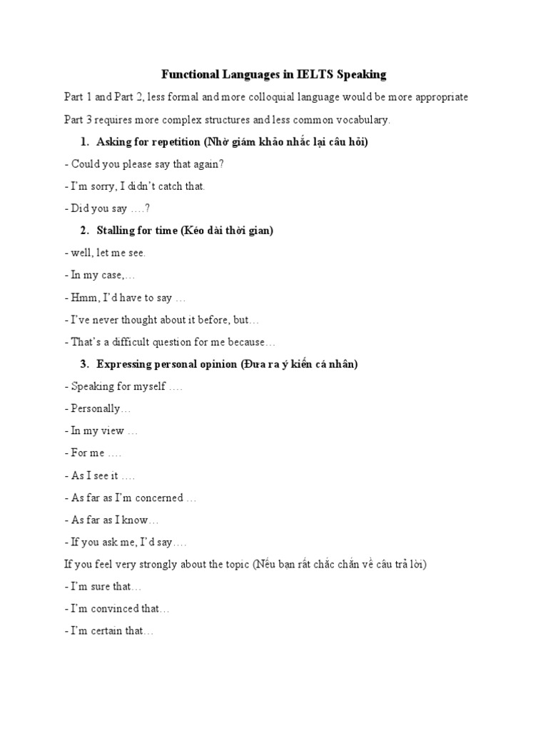 Functional Languages in IELTS Speaking | PDF