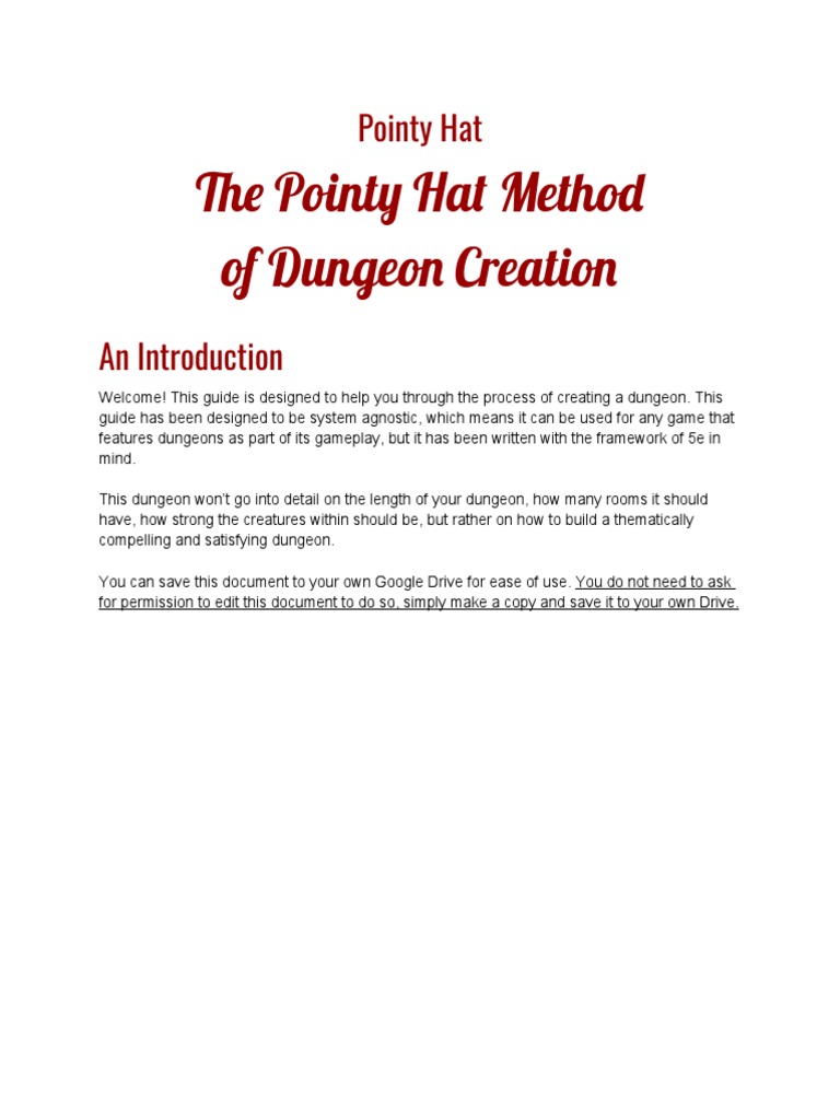 The Pointy Hat Method of Dungeon Creation | PDF