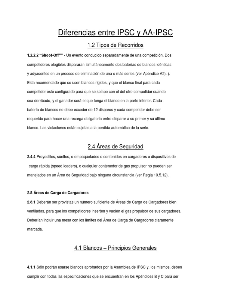 Diferencias Reglamento IPSC AAIPSC | PDF | Armas de fuego | Armas de ...