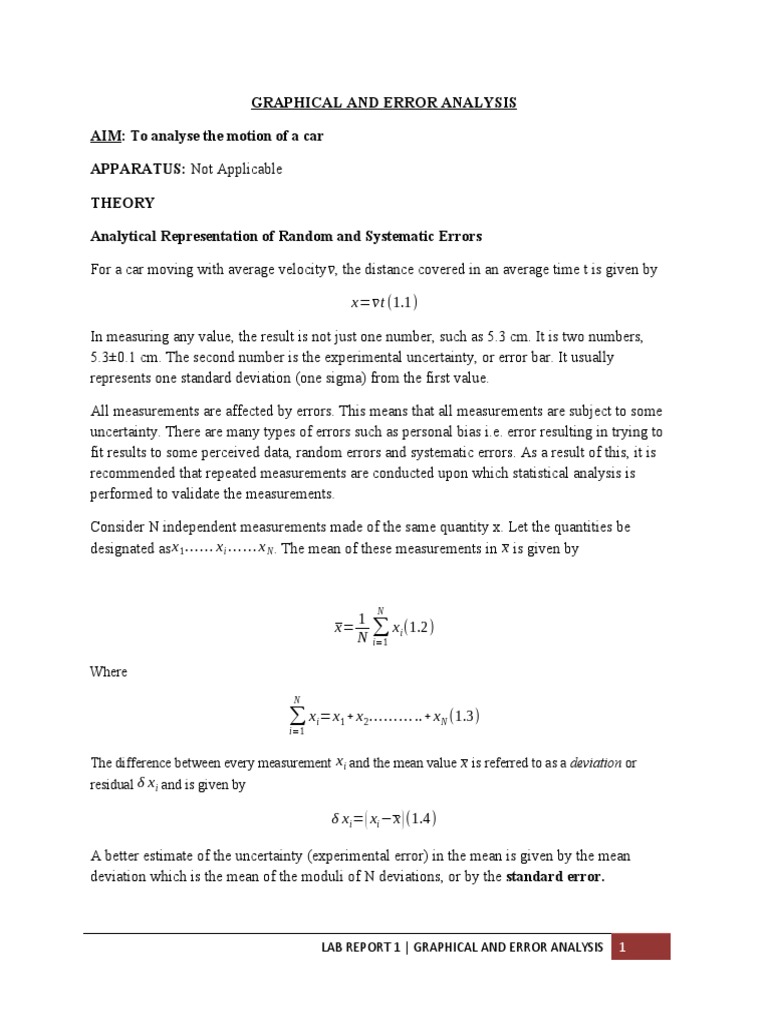 Experiment 2 - Graphical and Error Analysis Final | PDF | Errors And Residuals | Observational Error