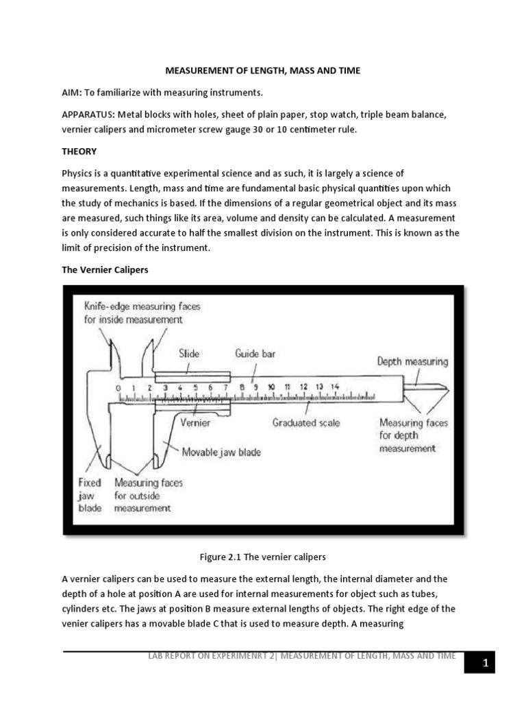Experiment 1 - Measurement of Length, Mass and Time | PDF | Metrology ...