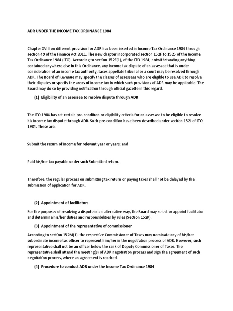 Adr Under The Income Tax Ordinance 1984 | PDF | Alternative Dispute ...