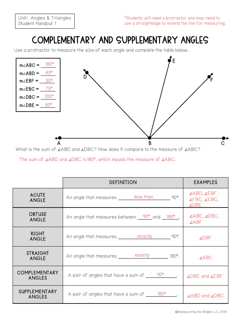 Comp Supp Adj Notes Key | PDF | Angle | Mathematics