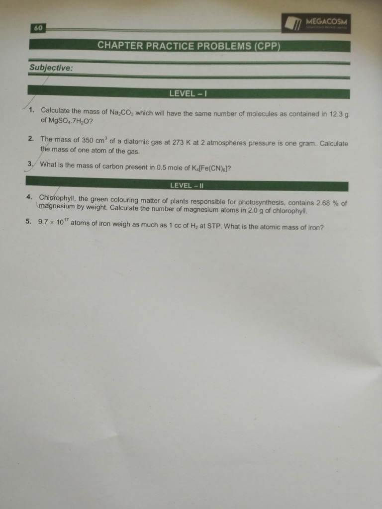 Chem Atomic Structure Fiitjee | PDF | Mole (Unit) | Gases