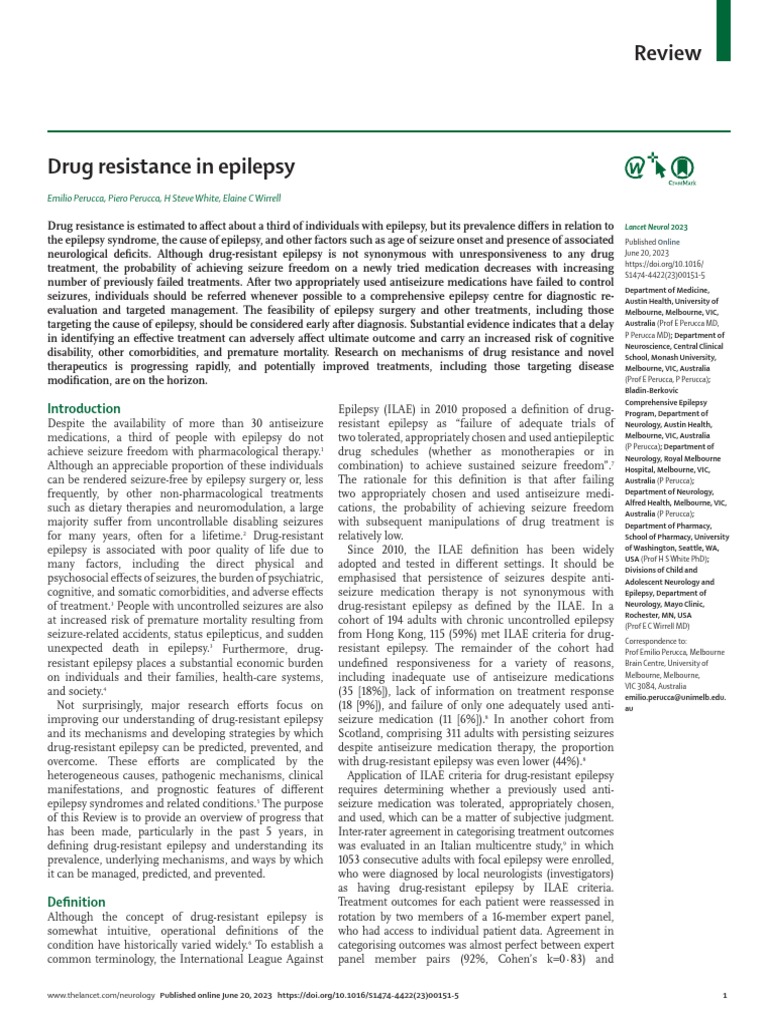 Review: Emilio Perucca, Piero Perucca, H Steve White, Elaine C Wirrell ...