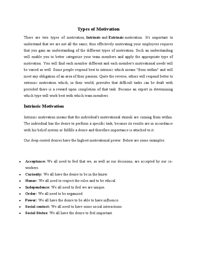 Types of Motivation | PDF