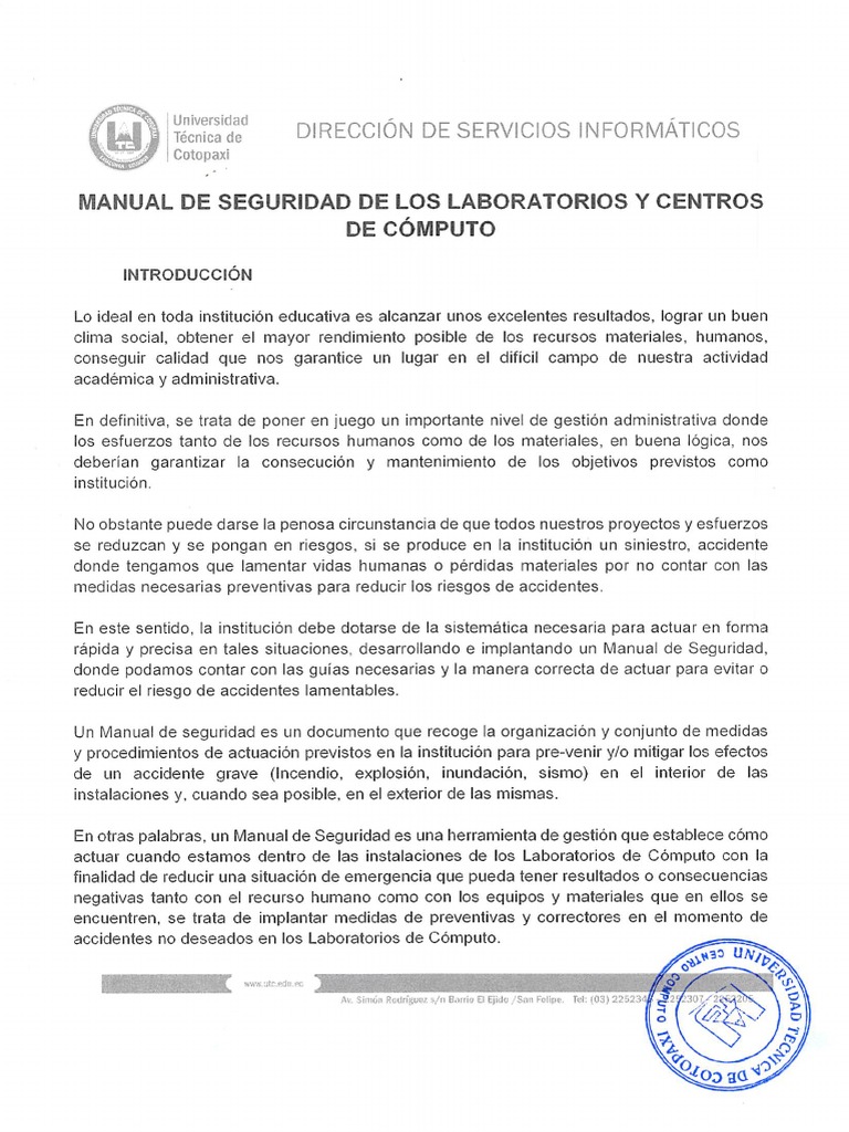 Manual Seguridad Laboratorios Computo | PDF