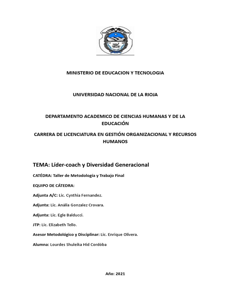 Trabajo Final-Lourdes Hid 2021 | PDF | Liderazgo | Aprendizaje