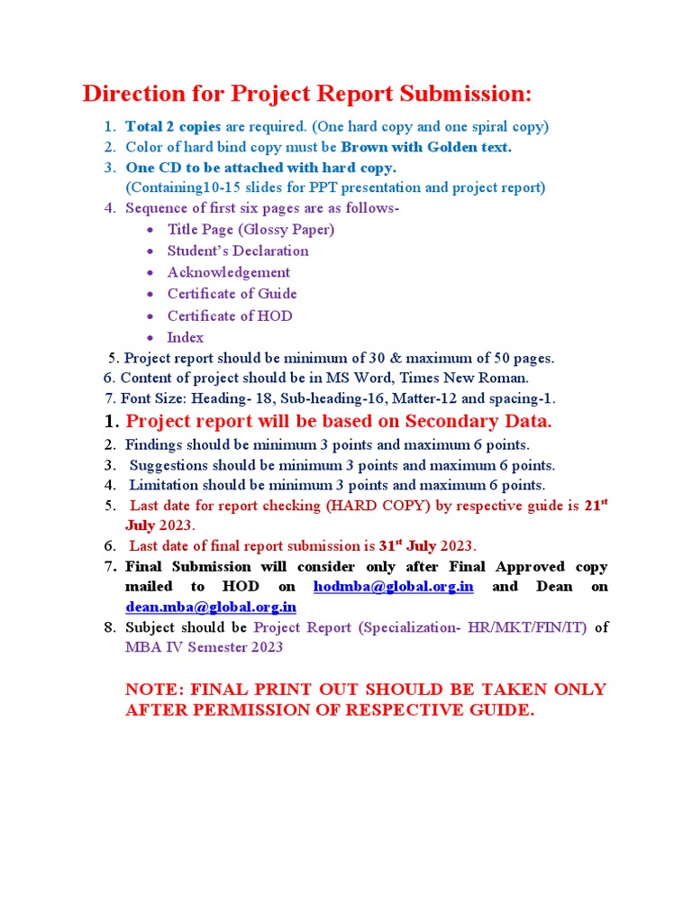 Project Report Format IV Sem 2023 | PDF | Master Of Business Administration