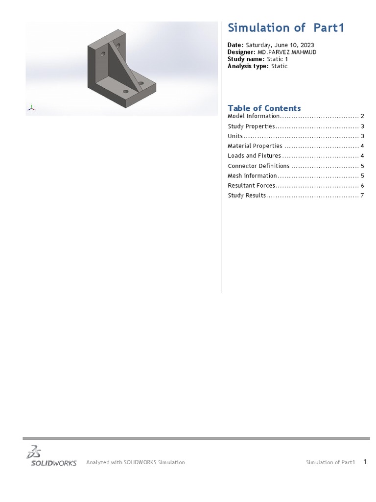 SOLIDWORKS Static Simulation Analysis | PDF | Strength Of Materials ...