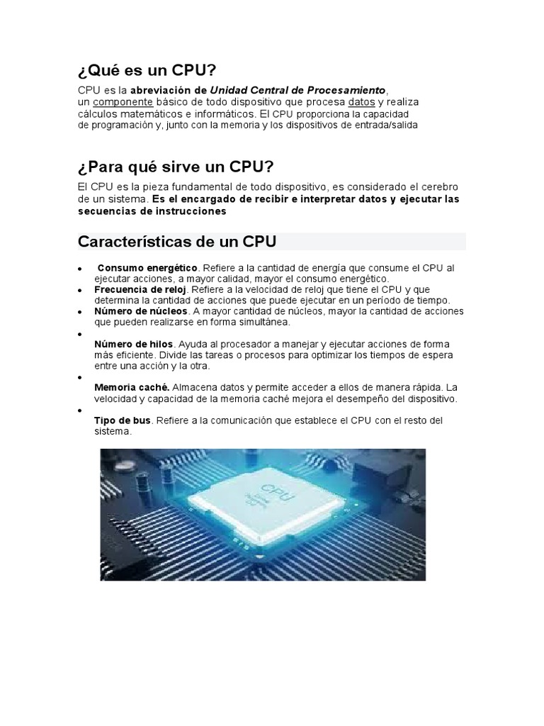 Qué es un CPU | PDF | Unidad Central de procesamiento | Almacenamiento de datos de la computadora