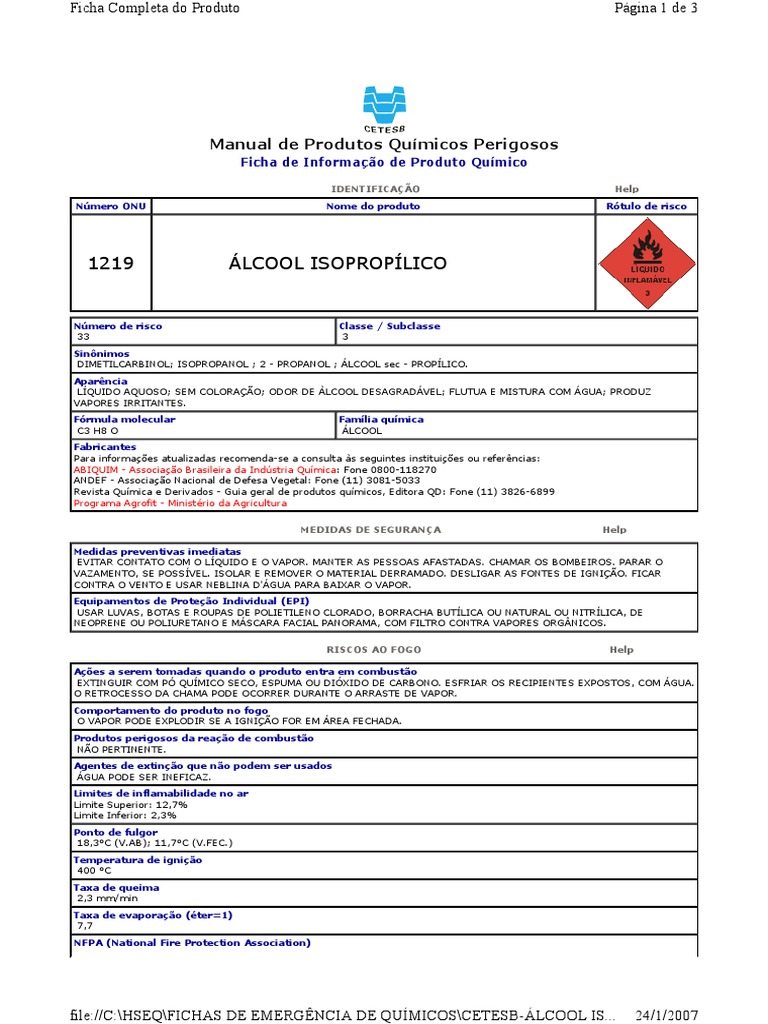 MSDS Álcool Isopropílico P | PDF | Química | Combustão