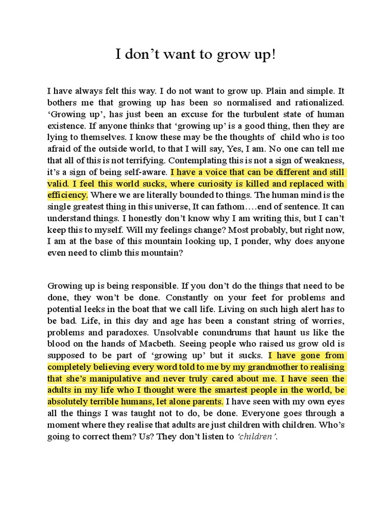 I Don't Want To Grow Up! | PDF