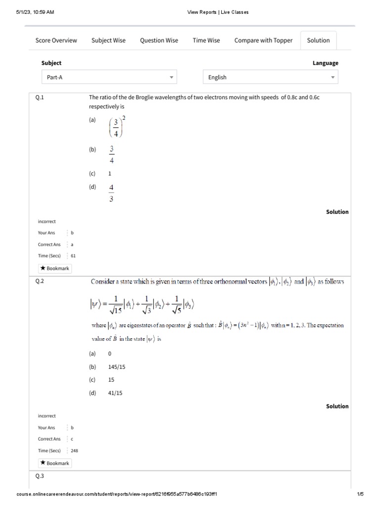 Score Overview Subject Wise Question Wise Time Wise Compare With Topper Solution | Download Free ...