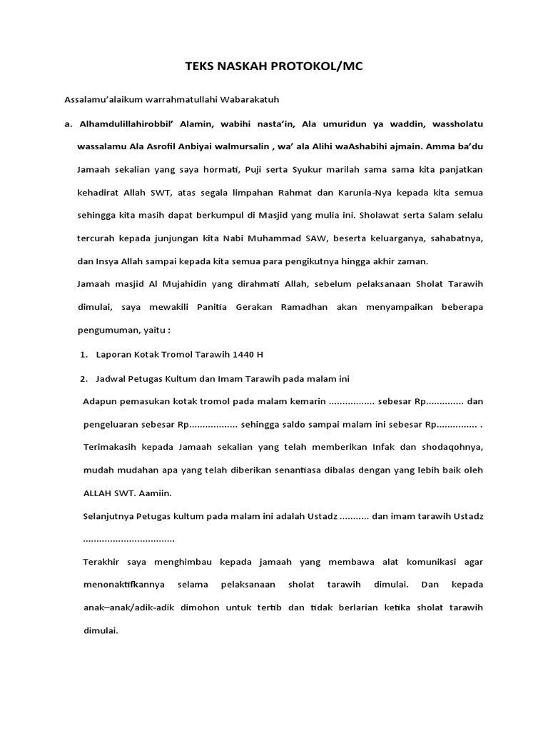 Teks Protokol Teraweh | PDF