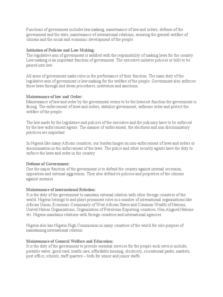 Key Functions of Government Explained | PDF | Welfare | Nigeria