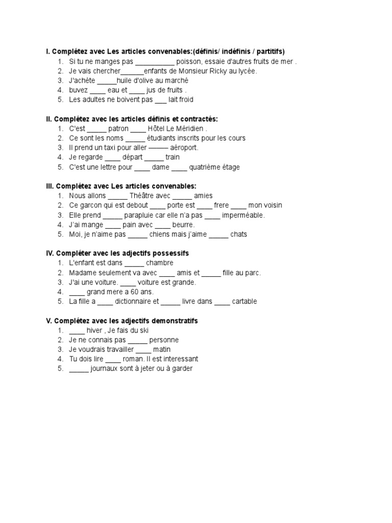 Exercices sur les articles et adjectifs | PDF | Arts du langage et ...