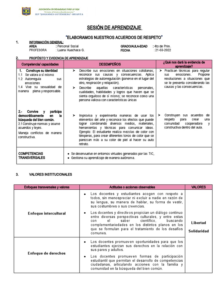 Acuerdos de Respeto en Aula 4to Primaria | PDF | Salón de clases ...