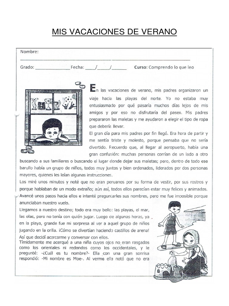 Dibujo de Mis Vacaciones de Verano | PDF
