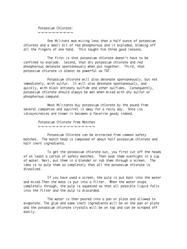 Potassium Chlorate Synthesis | PDF | Sodium Hydroxide | Sets Of ...