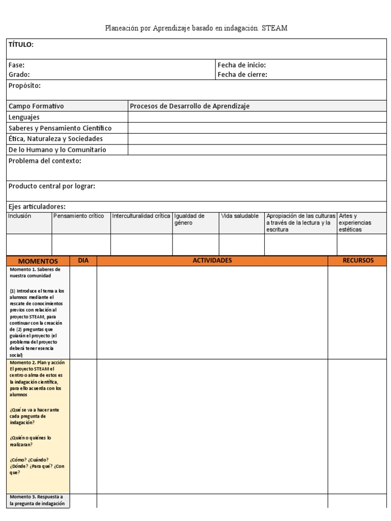Planeación por Aprendizaje basado en indagación. STEAM | PDF
