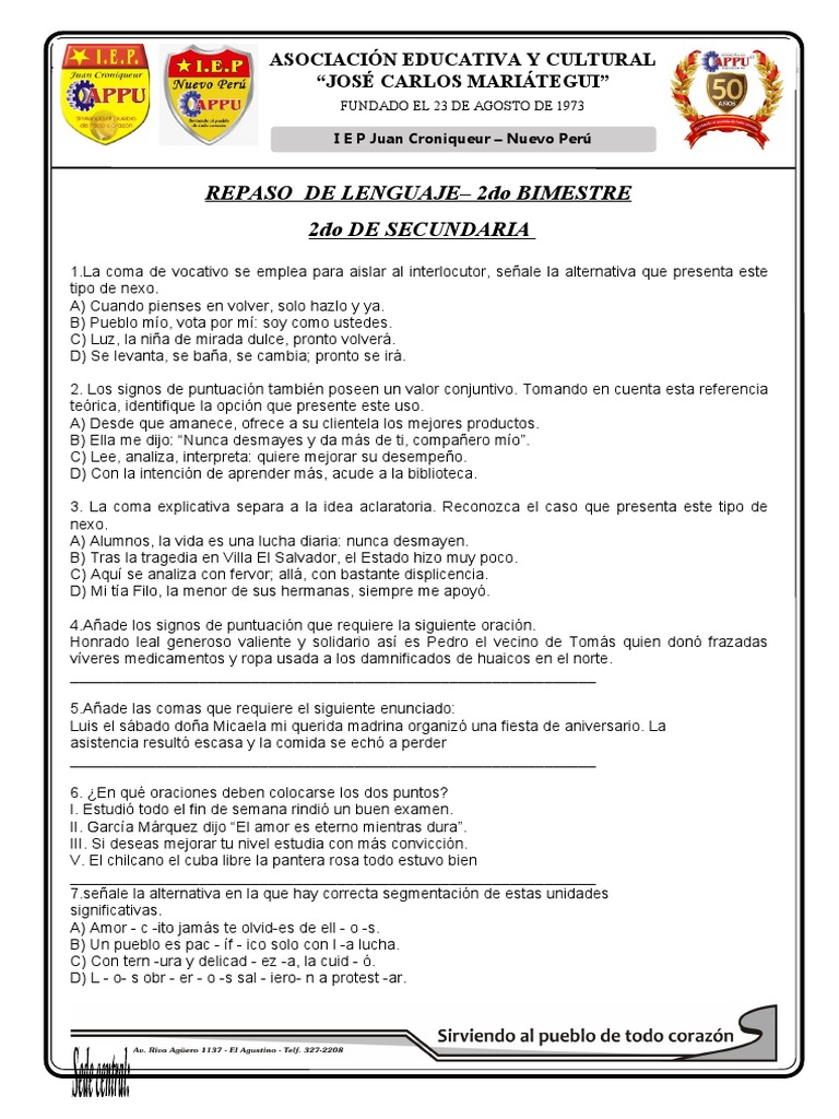 Repaso 2do de Sec Lenguaje - 1 | PDF | Lingüística