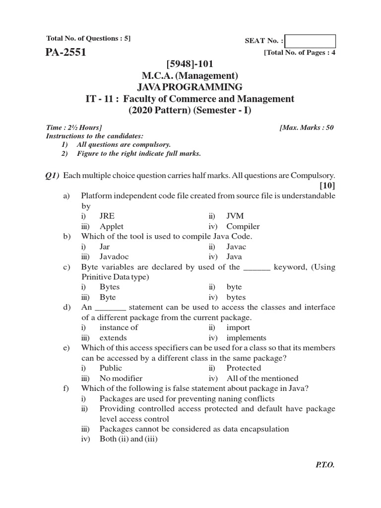 Mca Management 2020 Pattern Pdf Operating System Java Programming Language
