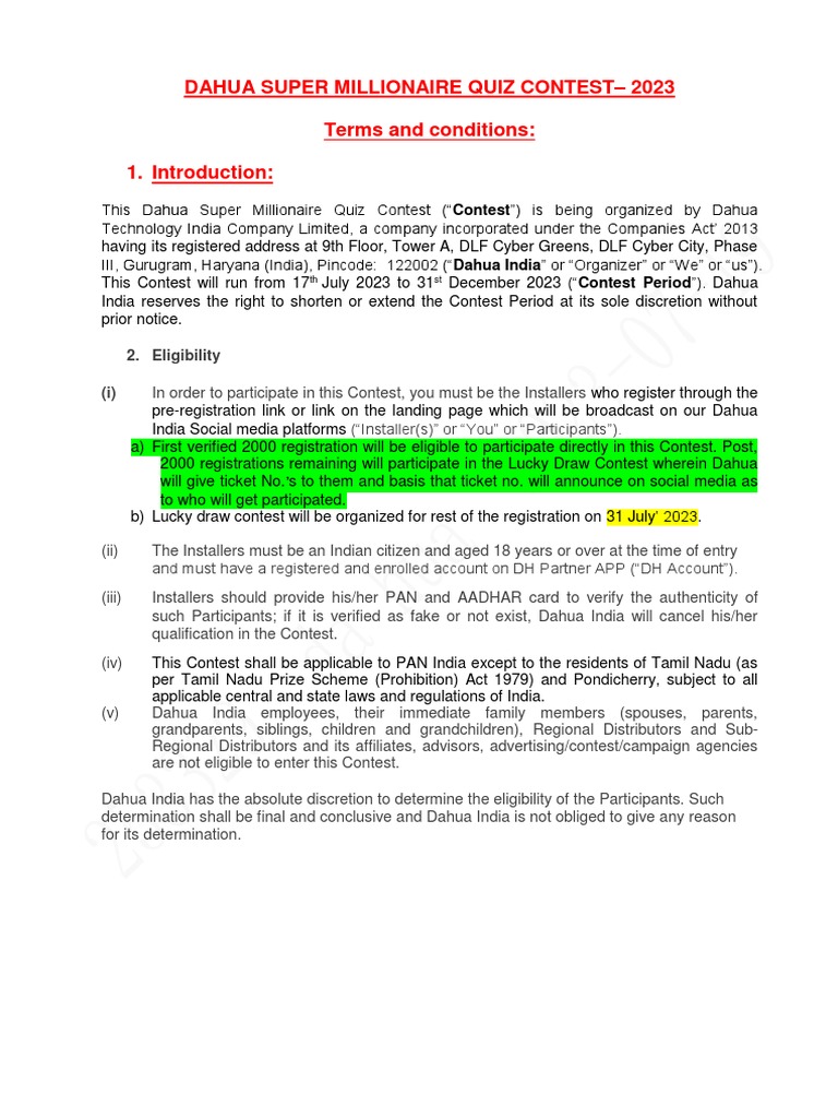 DAHUA SUPER INSTALLER TCS (Final) | PDF | Legal Liability | Taxes