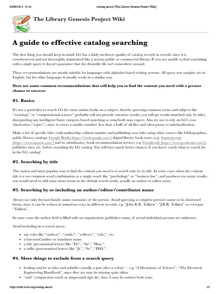 Catalog - Search (The Library Genesis Project Wiki) | PDF | Wiki ...