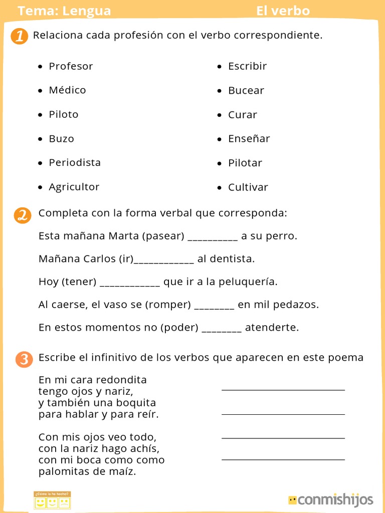Actividades sobre verbos para niños | PDF