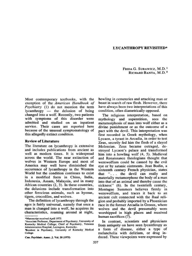 Clinical Lycanthropy Case Studies | PDF | Werewolves | Psychosis
