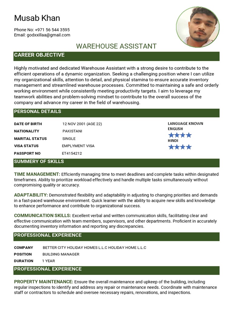 Musab Khan CV PK | PDF | Communication | Warehouse