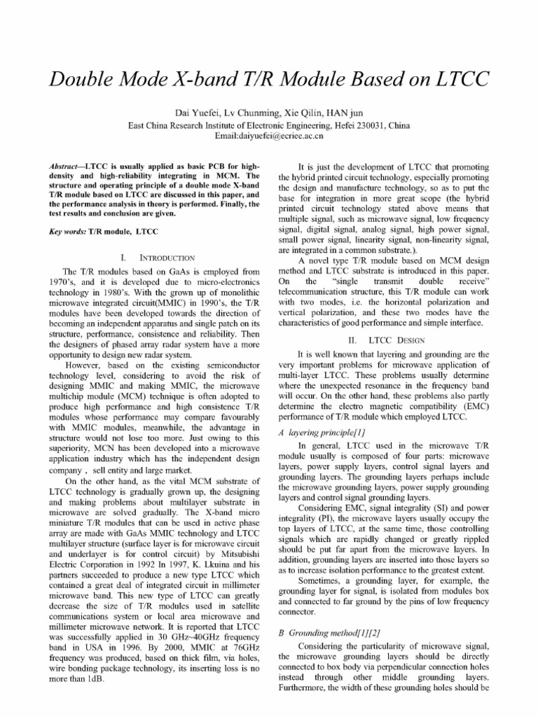 Double Mode X-Band TR Module Based On LTCC | PDF | Microwave | Attenuation