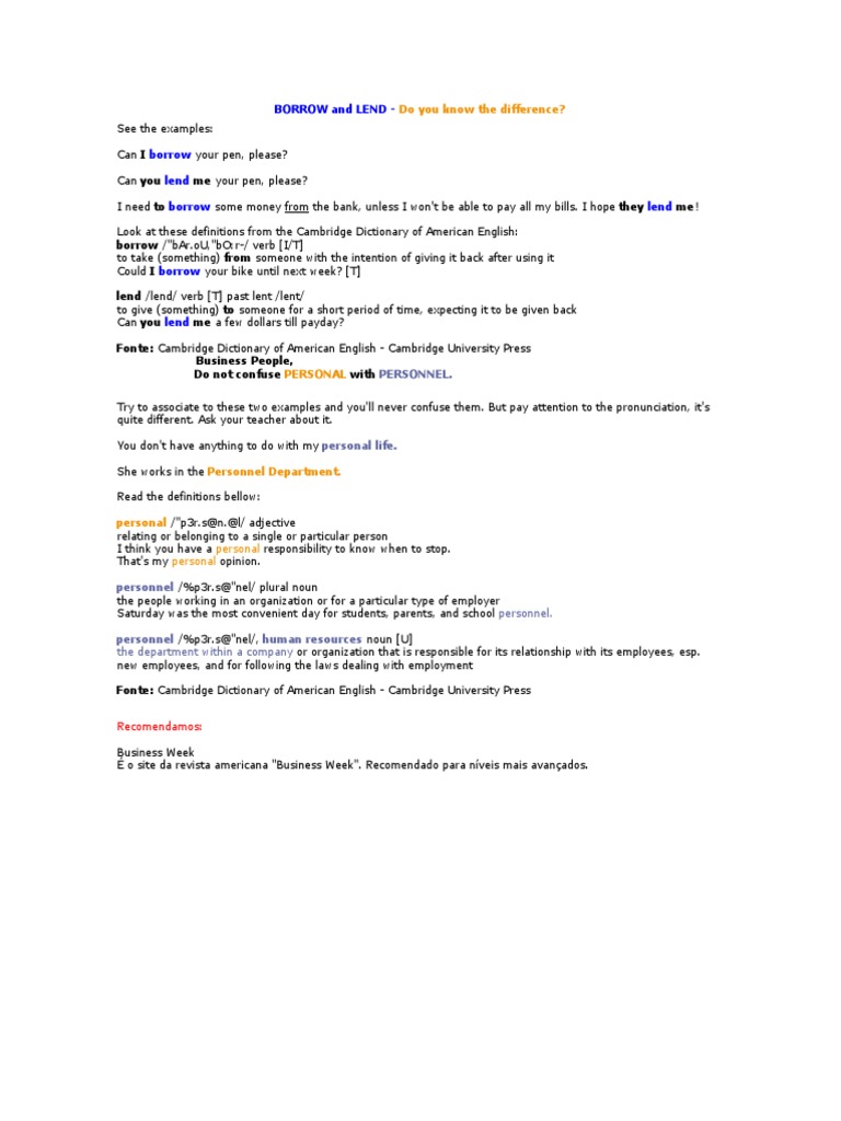 BORROW and LEND | PDF