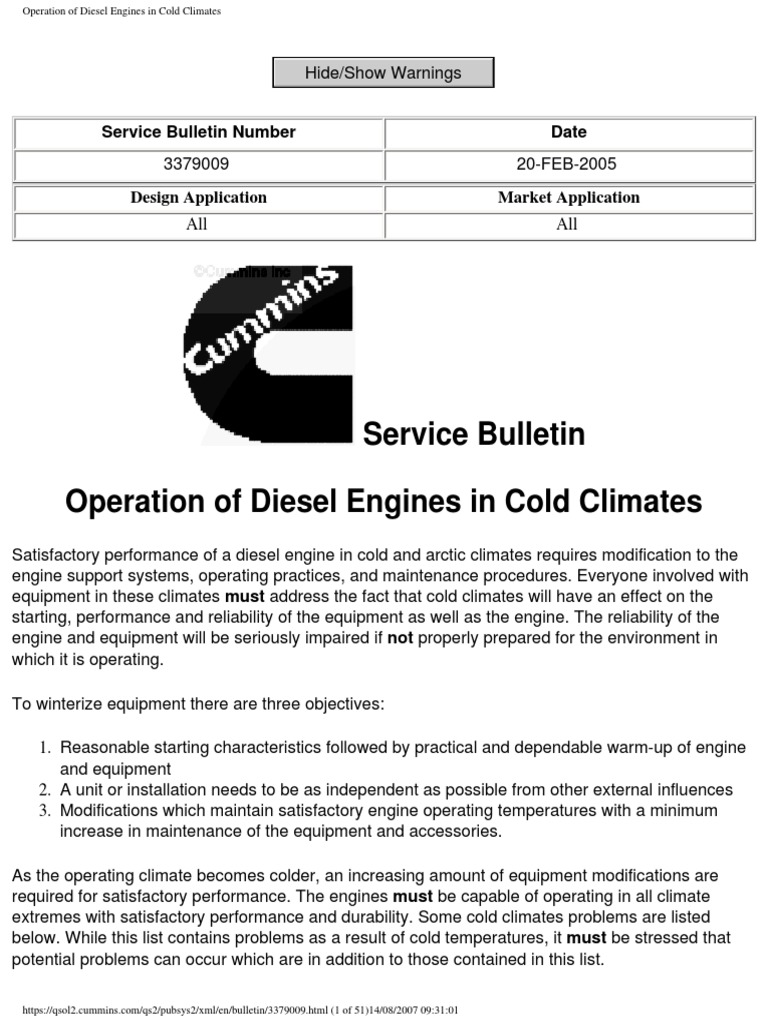 Operation of Diesel Engines in Cold Climates - 52P | PDF