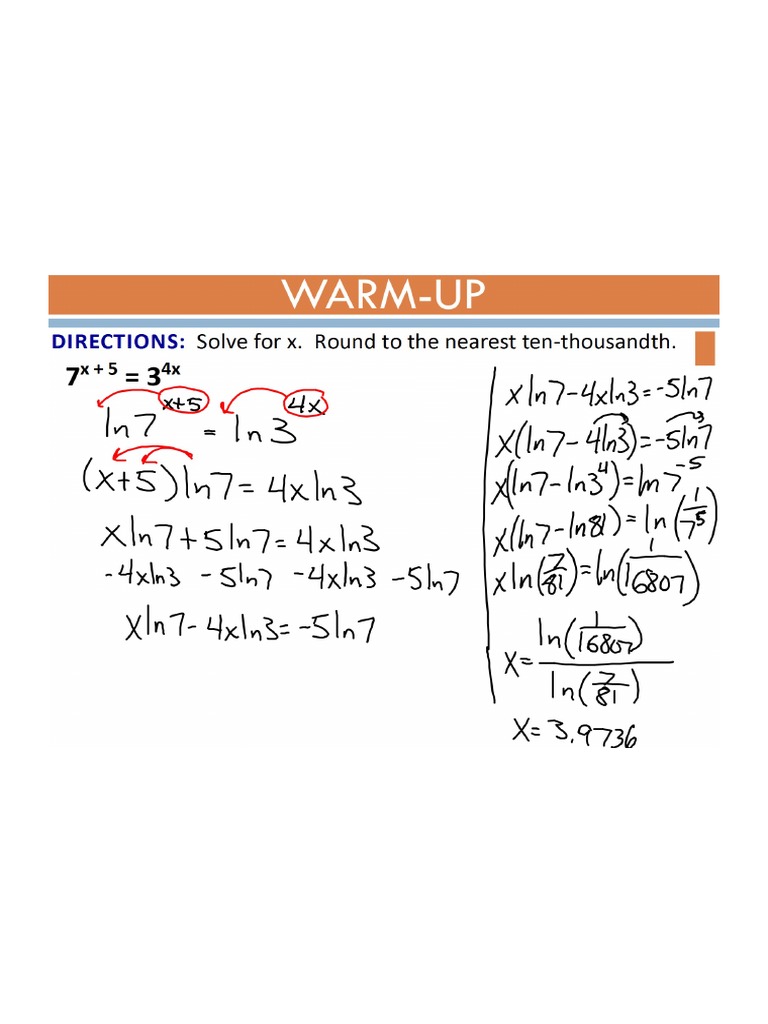 PC - Section 3.7 - Solving Logarithmic Equations | PDF