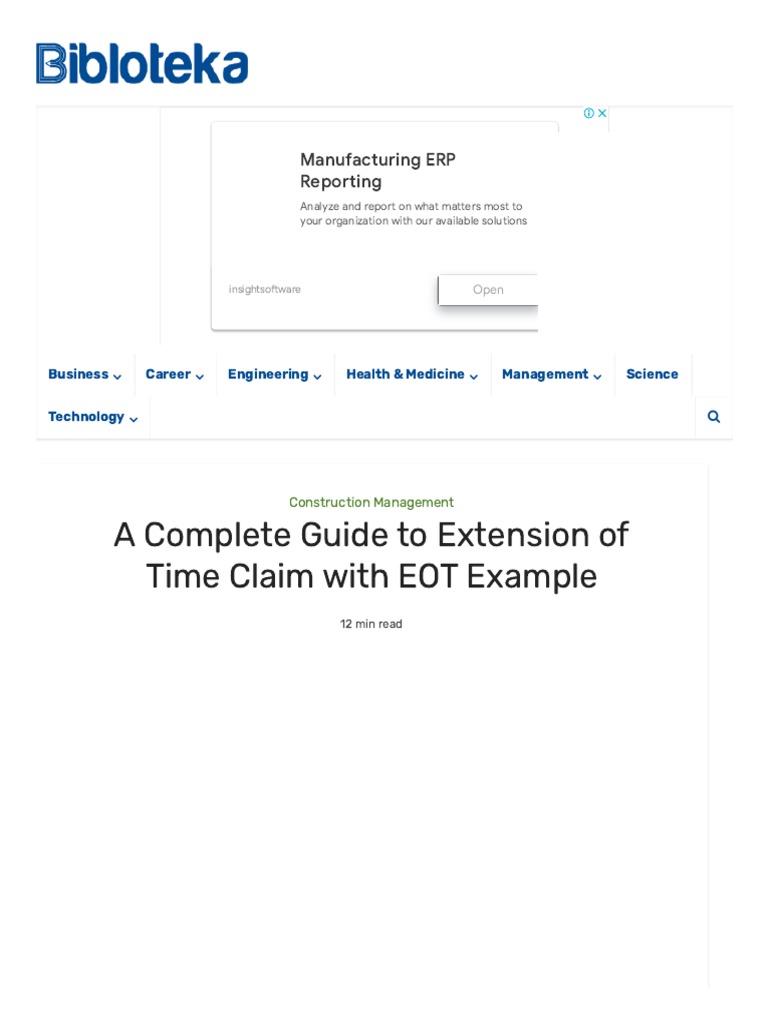A Complete Guide To Extension of Time Claim With EOT Example - Bibloteka | PDF