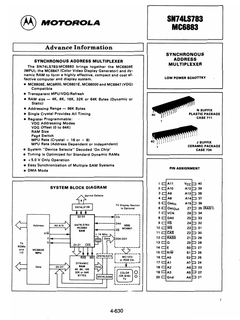 MC6883 Synchronous Address Multiplexer Advance Information (Motorola) | PDF