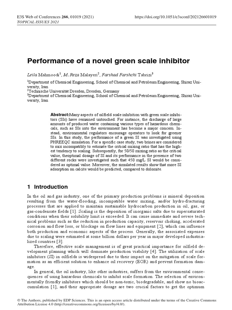 Performance of A Novel Green Scale Inhibitor | PDF | Magnesium | Calcium