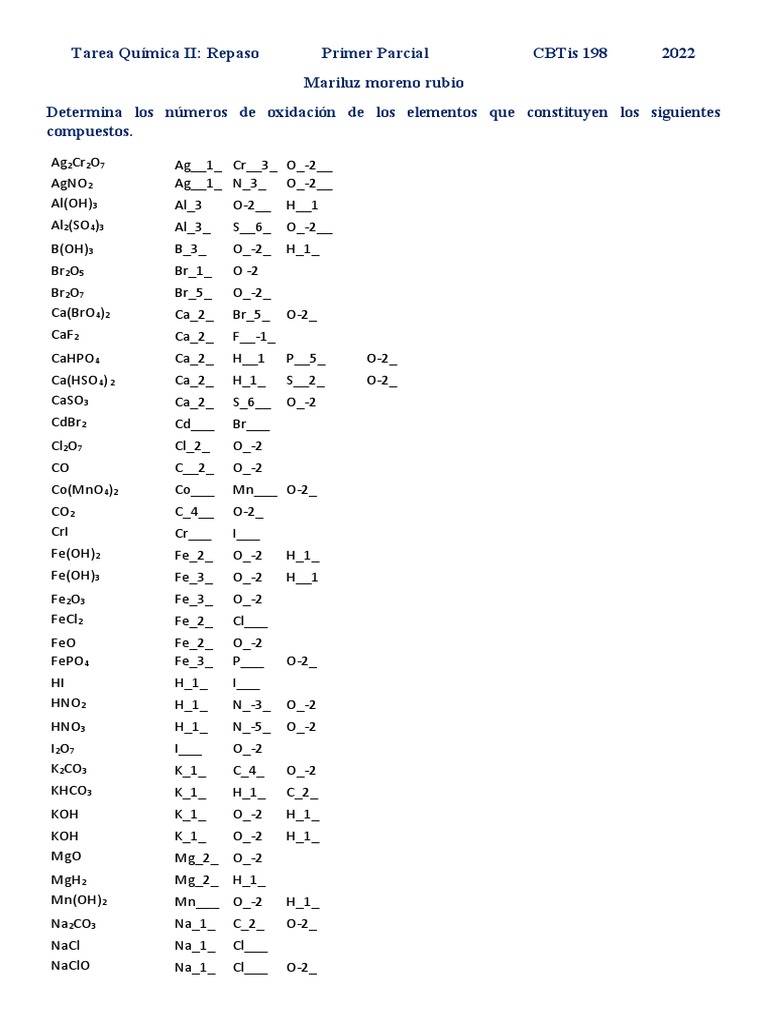 Tarea Edo Oxidación y Nomenclatura Química | PDF | Ácido | Óxido