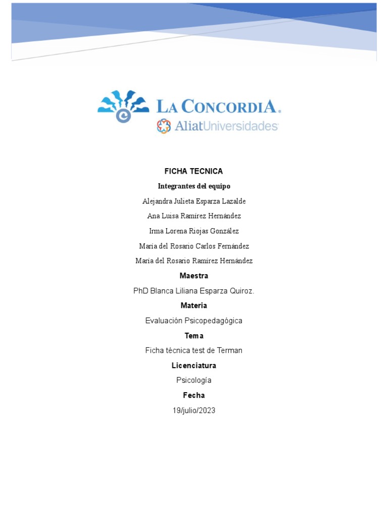 Ficha Tecnica Test de Terman | PDF | Inteligencia | Sicología