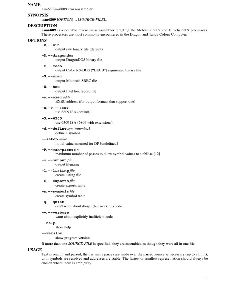 Asm 6809 | PDF | Assembly Language | Notation