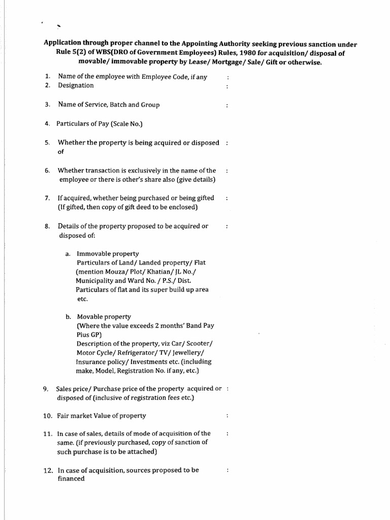 Application For Land Purchase Permission From Appointing Authority ...
