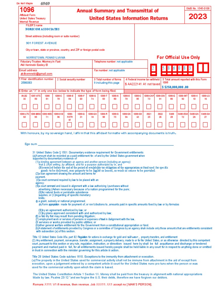 1096 Internal Revenue Tax Form For Noricum Associates | PDF | Irs Tax ...