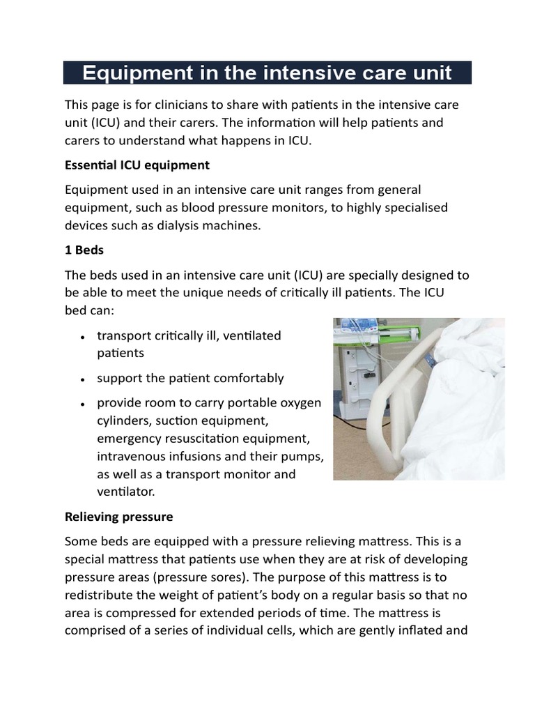 Essential ICU Equipment Overview | PDF | Intravenous Therapy ...