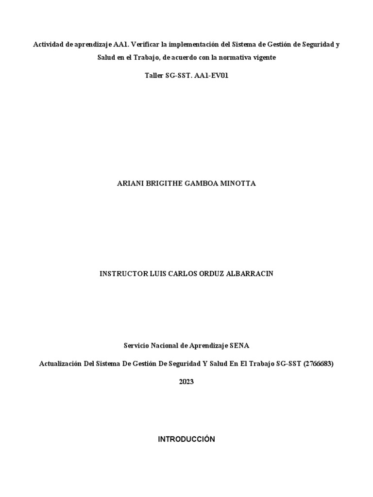 Formato Taller Sg Sst Aa1 Ev01 Word Pdf Seguridad Y Salud