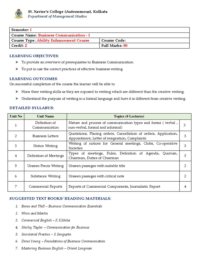 Business Communication Course Overview | PDF | Communication | Learning