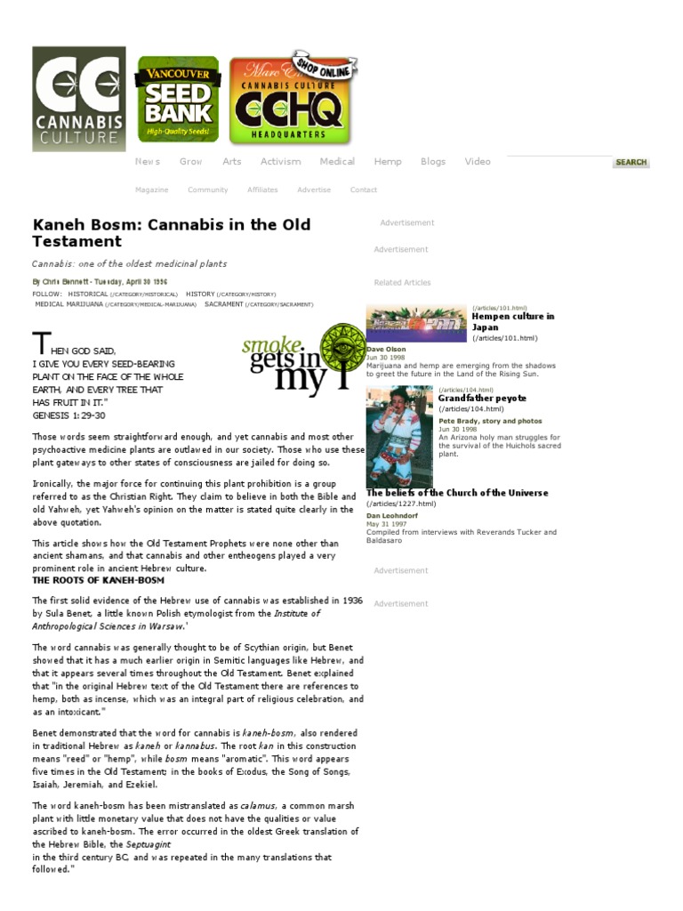 Kaneh Bosm - Cannabis in The Old Testament - Cannabis Culture2 | PDF ...